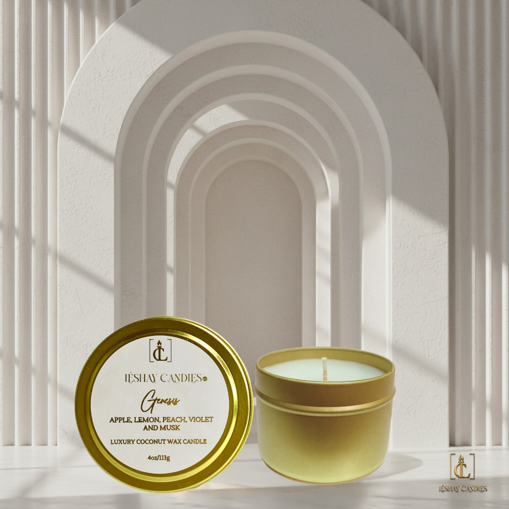Genesis Christian Travel Luxury Candle | Coconut Apricot Wax – Leshay ...